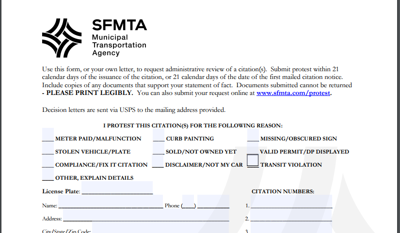 Contest a Citation | SFMTA