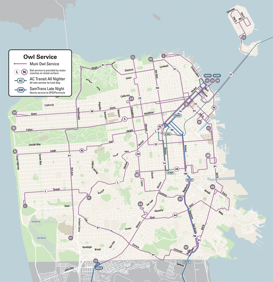 Muni Owl All-Nighter Service Map | SFMTA